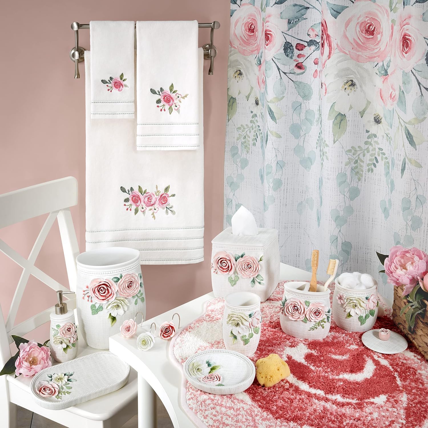 Avanti Linens - Covered Jar, Guest Bathroom Essentials, Floral Home Decor (Spring Garden Collection)