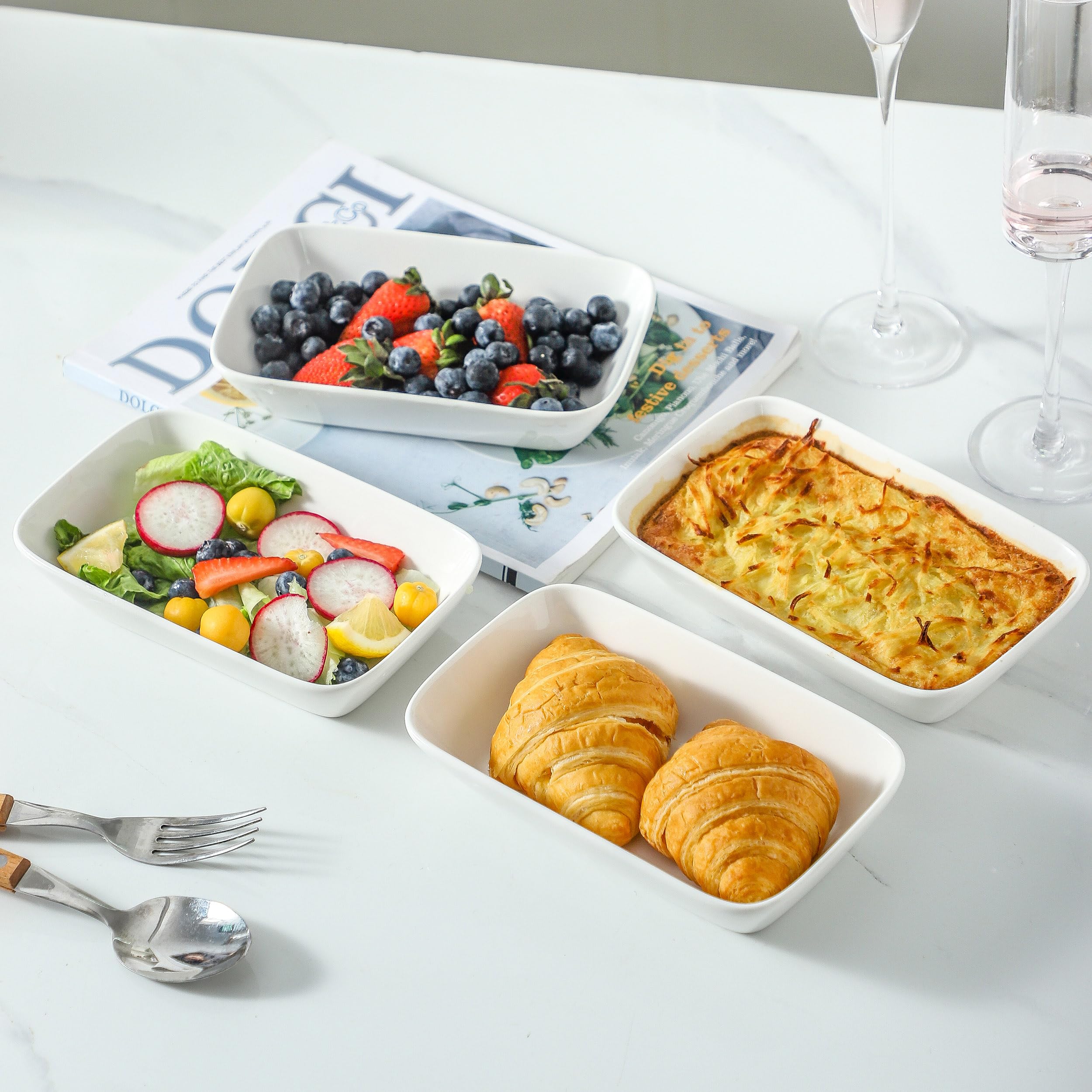 XINLTC 13.5oz Ceramic Baking Dish Set of 4, 7×4.3 inch Rectangle Baking Dishes, Porcelain Ramekins Oven Safe, Creme Brulee Souffle Baking Ramekin Dishes, Small Baking Dish for Air Fryer