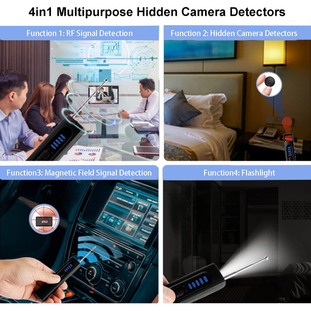 4IN1 Hidden Camera Detectors, Upgraded 5 Levels Sensitivity Anti Spy Detectors Bug Detectors GPS Tracker Detectors RF Scanner Device Hidden Device Detectors for Home Hotel Apartment Office Travel