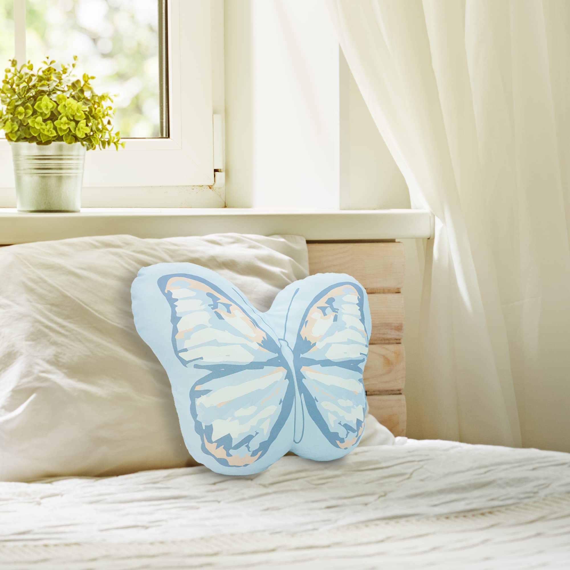 June Garden Decorative Plush Soft Cushion Butterfly Throw Pillow - 16 x 12 Inches - Blue