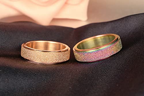 3Pcs Spinner Ring for Women Anxiety Relief - 6MM Stainless Steel Sand Blast Glitter Finish Rose Gold Silver Rainbow Color Fidget Ring Band Set -Size 9