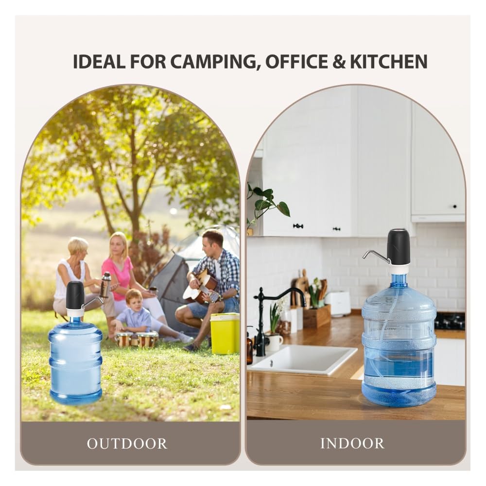 Rechargeable Water Bottle Pump, 5 Gallon Water Jug Dispenser Pump with USB Charging, Portable Automatic Water Dispenser for 5 Gallon Bottle, Ideal for Home,Office, Camping(Black)