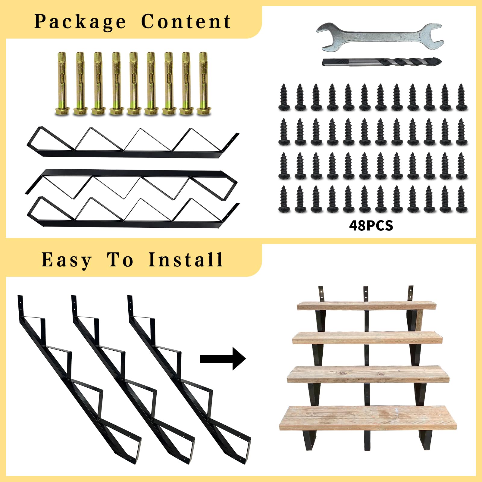 3 Packs metal stair step stringers, 4 step steel riser stringer for 34.7inch height deck(Matt black)