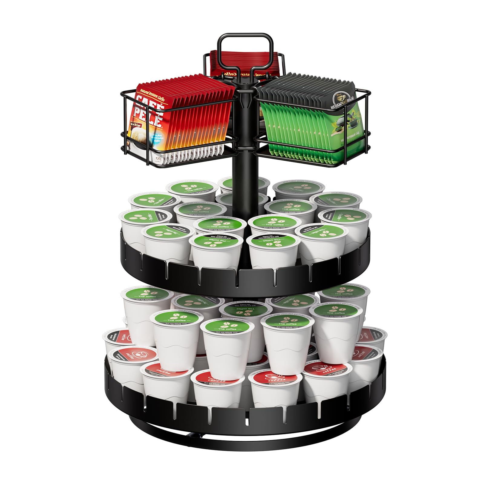 ZDDLOINP Coffee Pod Holder and Tea Bag Organizer, K Cup Holder Carousel Stand for 54 Pods and 50 Tea Bags, Keurig Pod Holder Coffee Bar Accessories for Kitchen, Office, Countertop Coffee Station