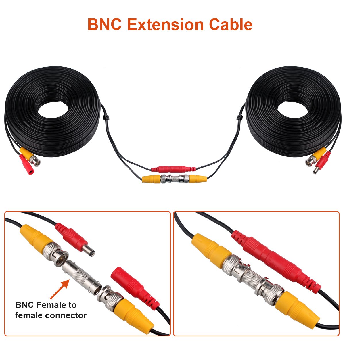 WILDHD Bnc Cable 4x150ft All-in-One Siamese Video and Power Security Camera Cable,BNC Extension Wire Cord with 2 Female Connectors for All Max 5MP HD CCTV DVR Surveillance System (4x150ft,Black)
