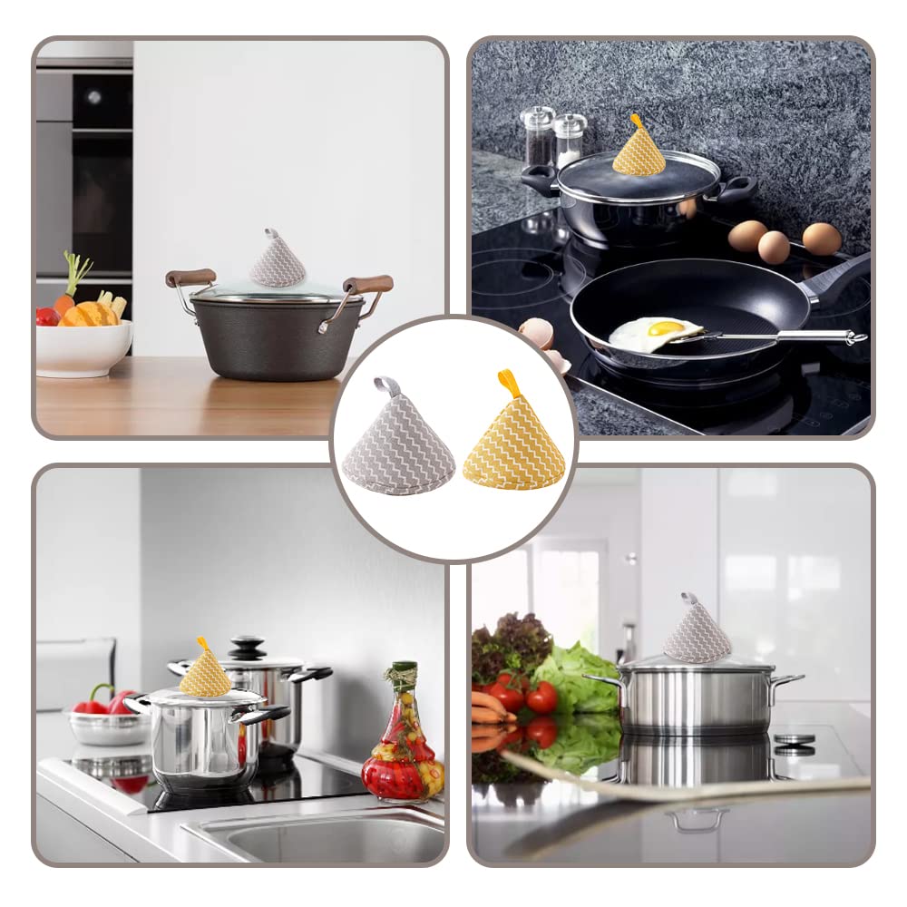 2 Pcs Mini Oven Mitts Japanese Style Triangles Pot Handle Caps Anti-Scalding Pot Knob Cloth Cover Holders for Pot lids Casseroles Microwave Kitchen