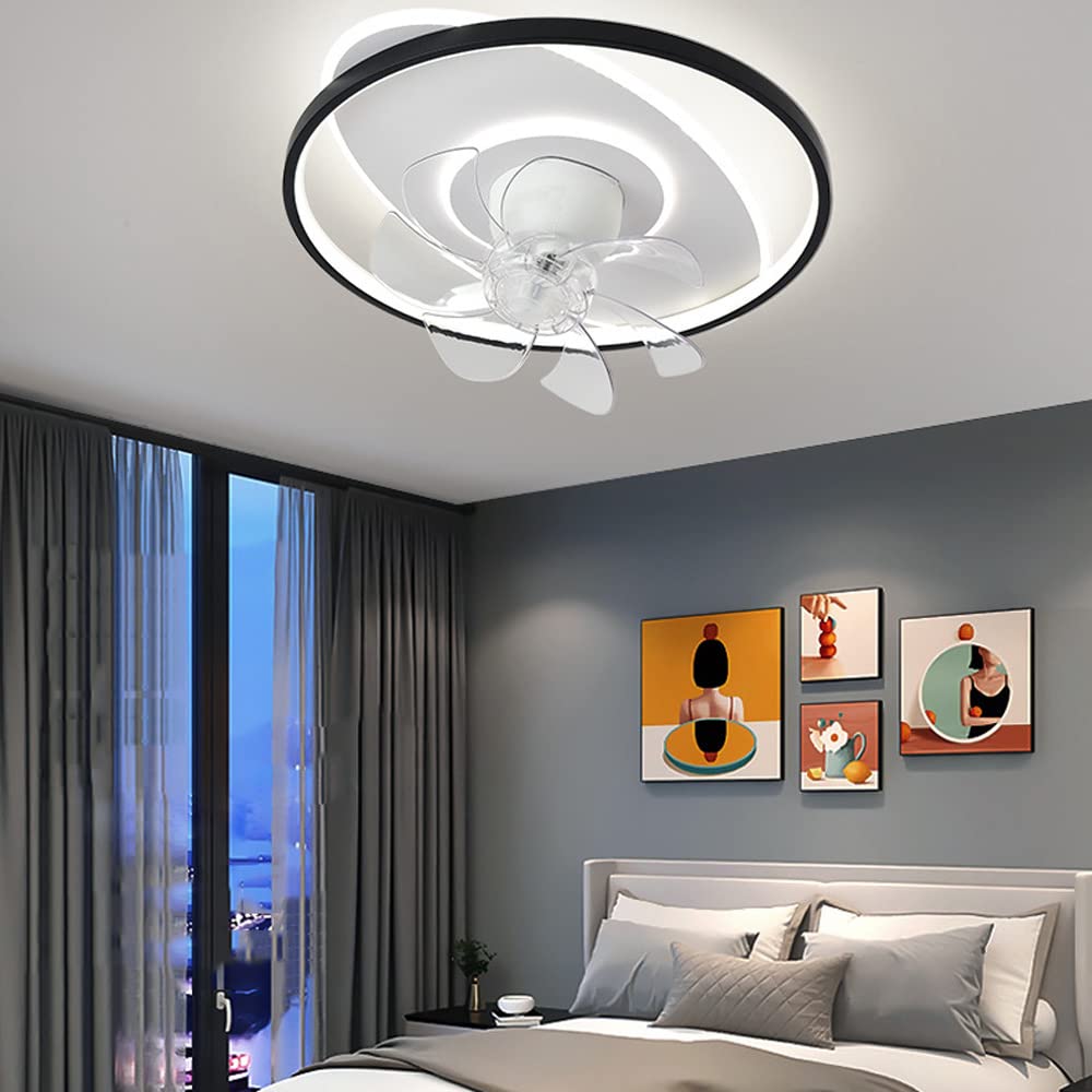 360° Swing Head Ceiling Fan Light, Modern Minimalist Interior Decorative Lighting Fixture, Flush Mount Bladeless Ceiling Fans, 6-speed Wind Speed Adjustment, Reversible (64W Infinitely Dimmable)