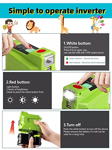 Alian for Ryobi Power Inverter,for Ryobi 150 Watt Powered Inverter Generator,Portable Power Source for Ryobi 18 Volt Lithium Battery,for Ryobi USB Charger Adapter,Convert 18V to110V 120V