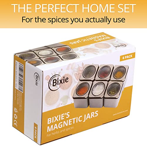 bixie Magnetic Spice Tin Jars – Home pack + Conversion Magnet | 6x Rectangle 4.2 oz Refrigerator Stainless Steel Containers for Herbs and Spices