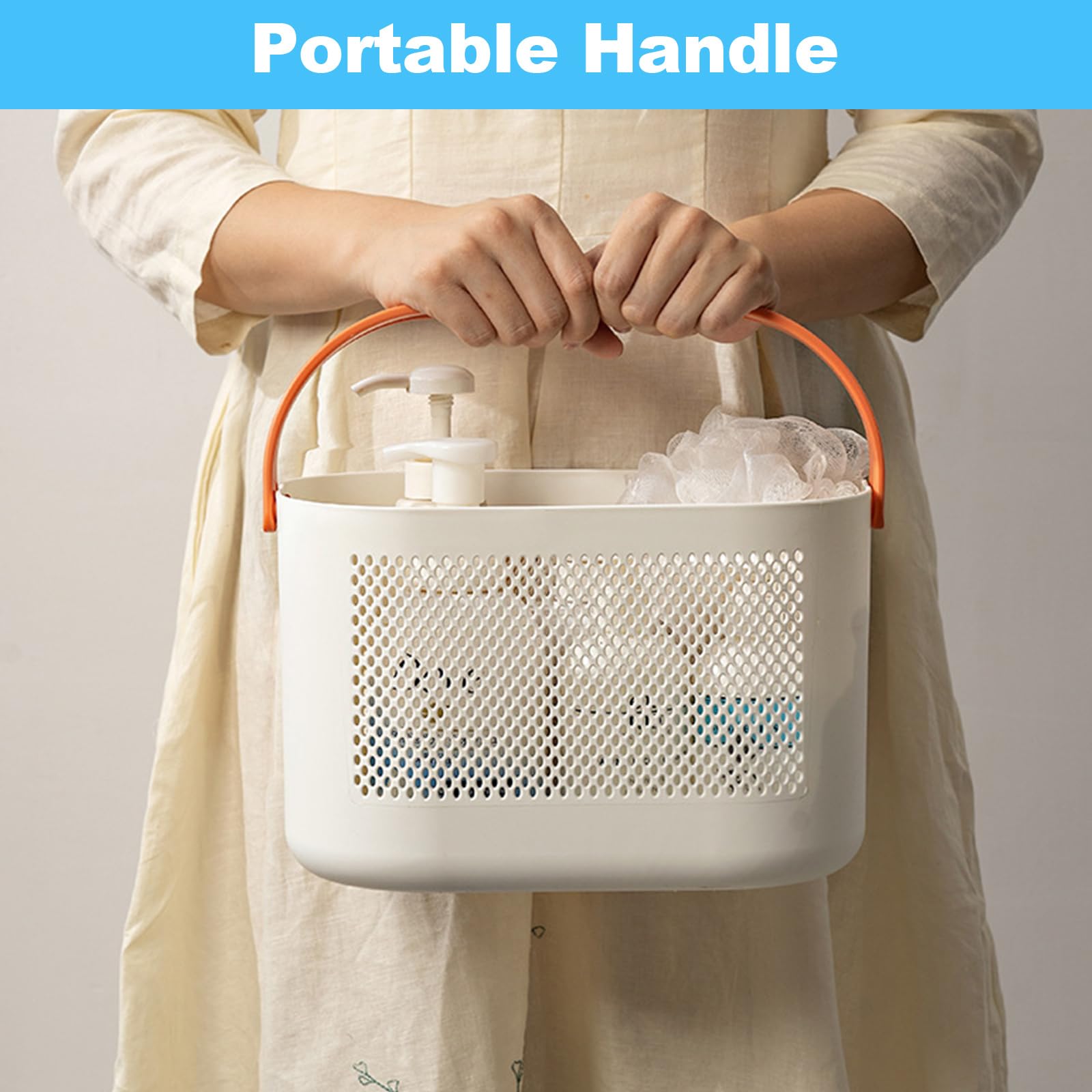 Acrux7 3 Pack Plastic Storage Baskets with Handles, 11x7.4x7 inch Portable Shower Caddy Tote Storage Basket for Bathroom, Kitchen, Dorm Room, Cleaning Supplies (White)