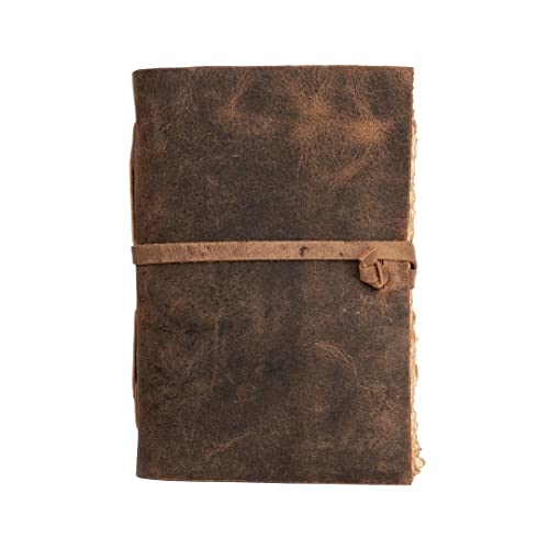 LEATHER VILLAGE - Leather Journal – Vintage Leather Journal – Book of Shadows – Leather Bound Journal – Leather Sketchbook – Antique/Vintage Deckle Edge Handmade Paper of 200 GSM – 8 X 6 inches