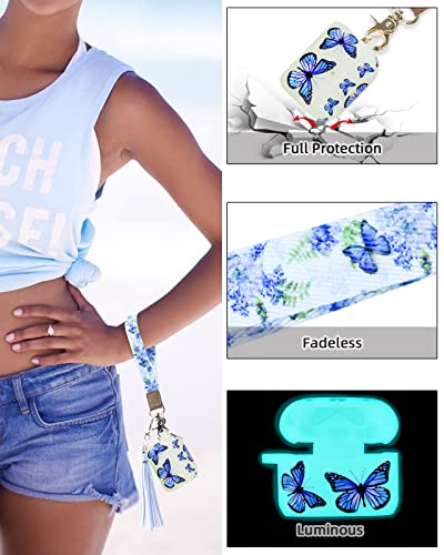 Airpods Pro 2 Case with Keychain Wristlet, Soft Cute Luminous Airpods Pro 2nd Generation Case Cover with Wrist Key Lanyard for AirPods Pro 2nd Generation (2022 Released) Gifts for Women Butterfly