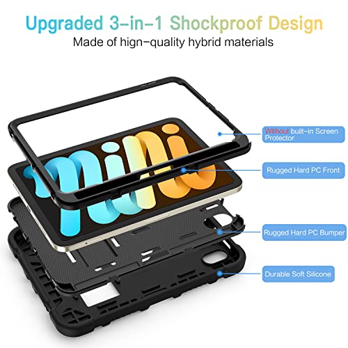 Azzsy Case for iPad Mini 6 8.3 Inch 2021 with Pencil Holder, Slim Heavy Duty Shockproof Rugged Protective Kids Case for iPad Mini 6th Generation 8.3β2021,Black