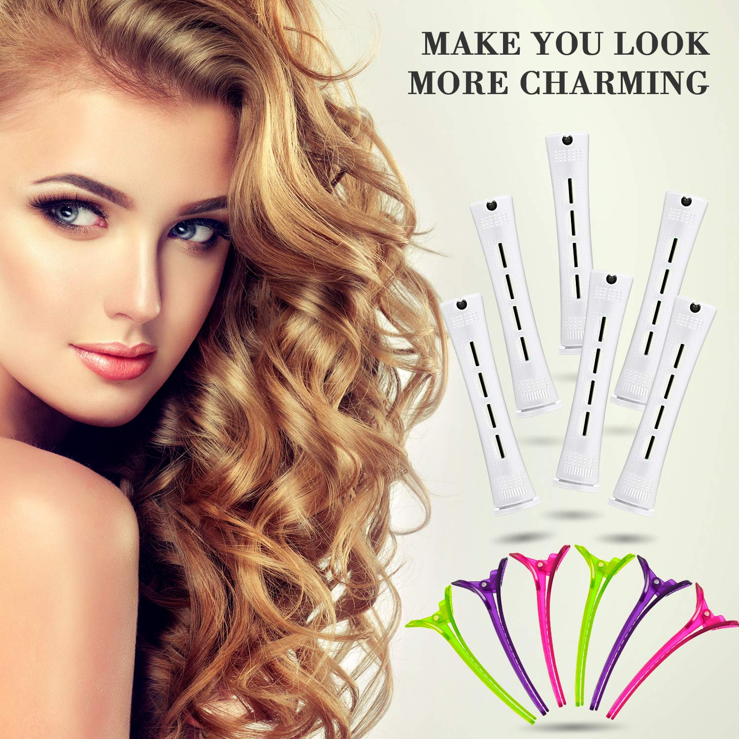WILLBOND Hair Styling Kit: 48 Hair Perm Rods Plastic Cold Wave Rods, 2 Steel Pintail Combs, 350 Perm Papers, 6 Duck Bill Clips for Hairdressing Styling(White)