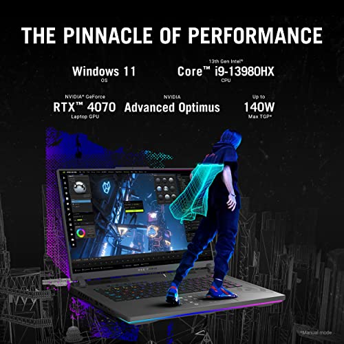ASUS ROG Strix G16 (2023) Gaming Laptop, 16” Nebula Display 16:10 QHD 240Hz, GeForce RTX 4070, Intel Core i9-13980HX, 32GB DDR5, 1TB PCIe SSD, Wi-Fi 6E, Windows 11 Pro, G614JI-XS96,Eclipse Gray