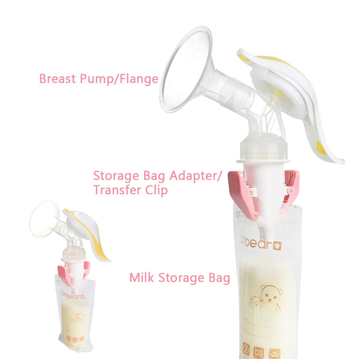 Breastmilk Storage Bag Adapters for Medela Harmony Pump, with Universal Extended Tube to Pump into All Breastmilk Storage Bags, BPA Free Material, 2 Pack