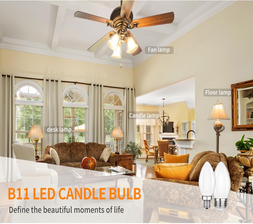 Erxiugs Dimmable LED Candelabra Light Bulbs, Daylight White 5000K CRI 90 C35(B11) LED Chandelier Bulb, 5W Equivalent to 40W 400LM LED Filament Bulbs Milk White Glass, E26 Base LED Candle Bulbs 6 Pack