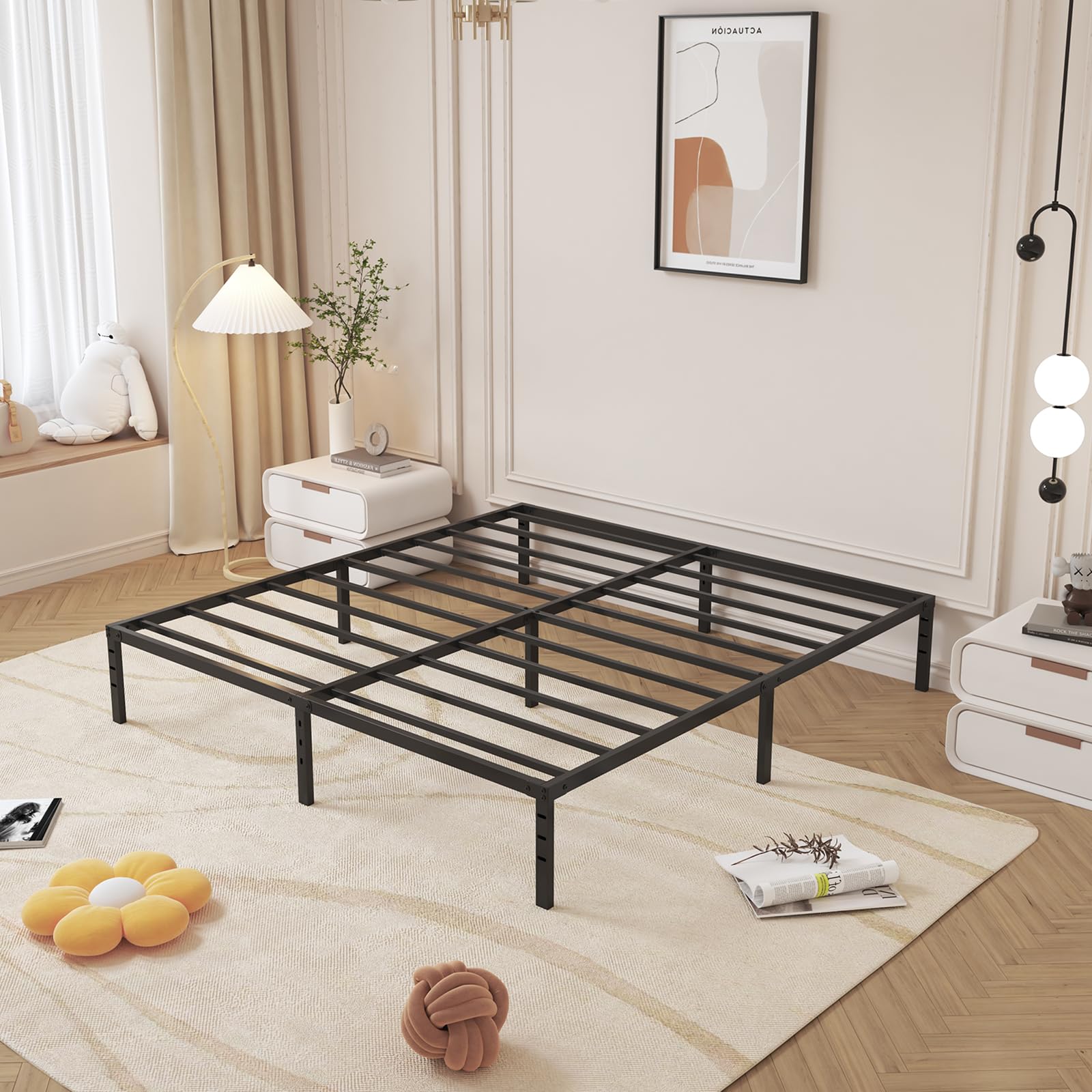 GPDD 14 Inch King Bed Frame Heavy Duty Metal Platform Bed Frame Steel Slat Support King Size, No Box Spring Needed, Easy Assembly, Suitable for Bedroom, Black