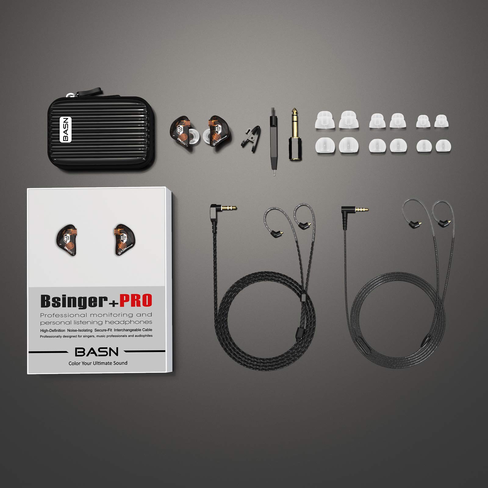 BASN Bsinger PRO in-Ear Monitors Hybrid Dynamic Dual Drivers Two Detachable MMCX Cables Musicians in-Ear Earbuds Headphones (Brown)