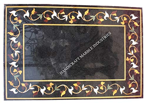 36" x 24" Marble Pietra Dura Table Top - Patio Table Black Marble Table, Kitchen Table, Living Room Table, Coffee Table