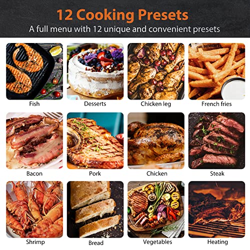 CROWNFUL 7 Quart Air Fryer, Oilless Electric Cooker with 12 Cooking Functions, LCD Digital Touch Screen with Precise Temperature Control, Nonstick Basket, 1700W, UL Listed-Black