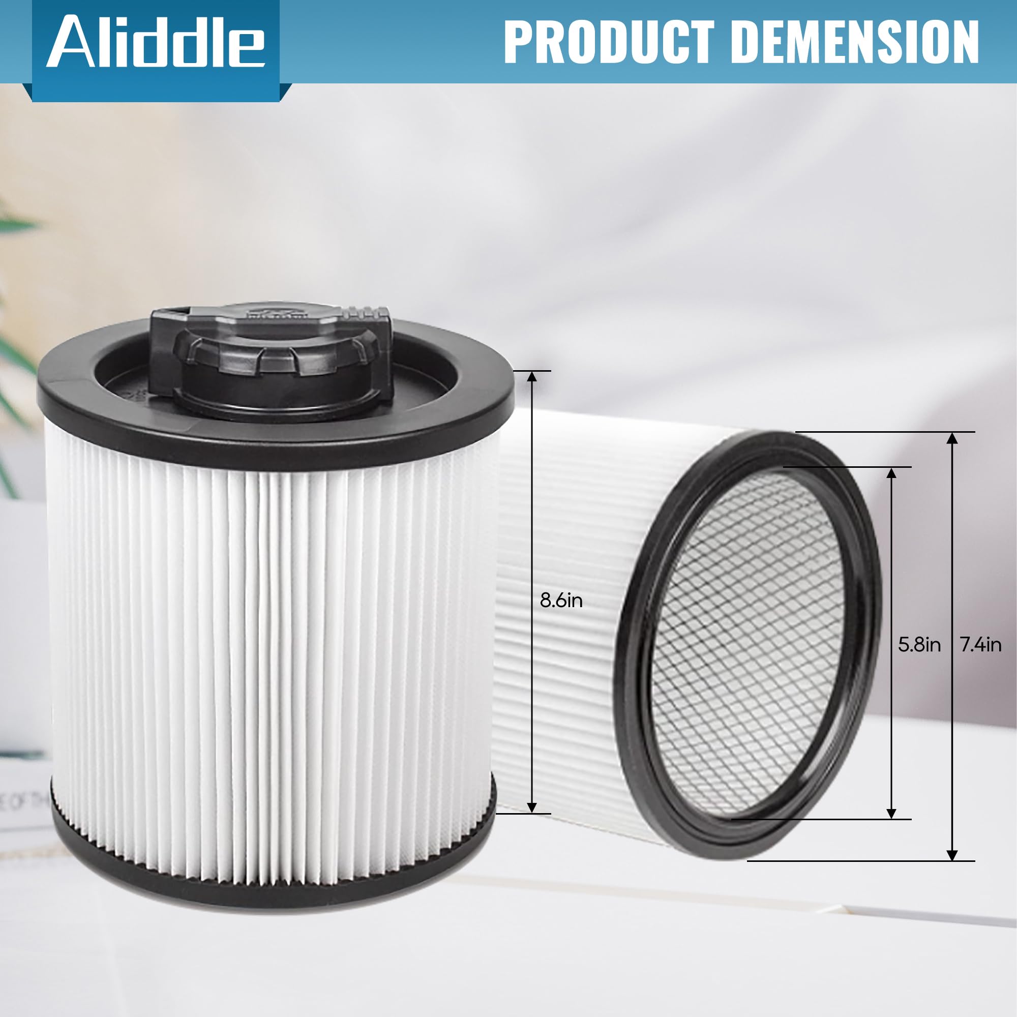 Aliddle DXVC6910 Cartridge Filter Replacement, Compatible with dewalt Wet/Dry Vacuum Cleaners 6-16 Gallon, dewalt shop vac filter, 2 Pack