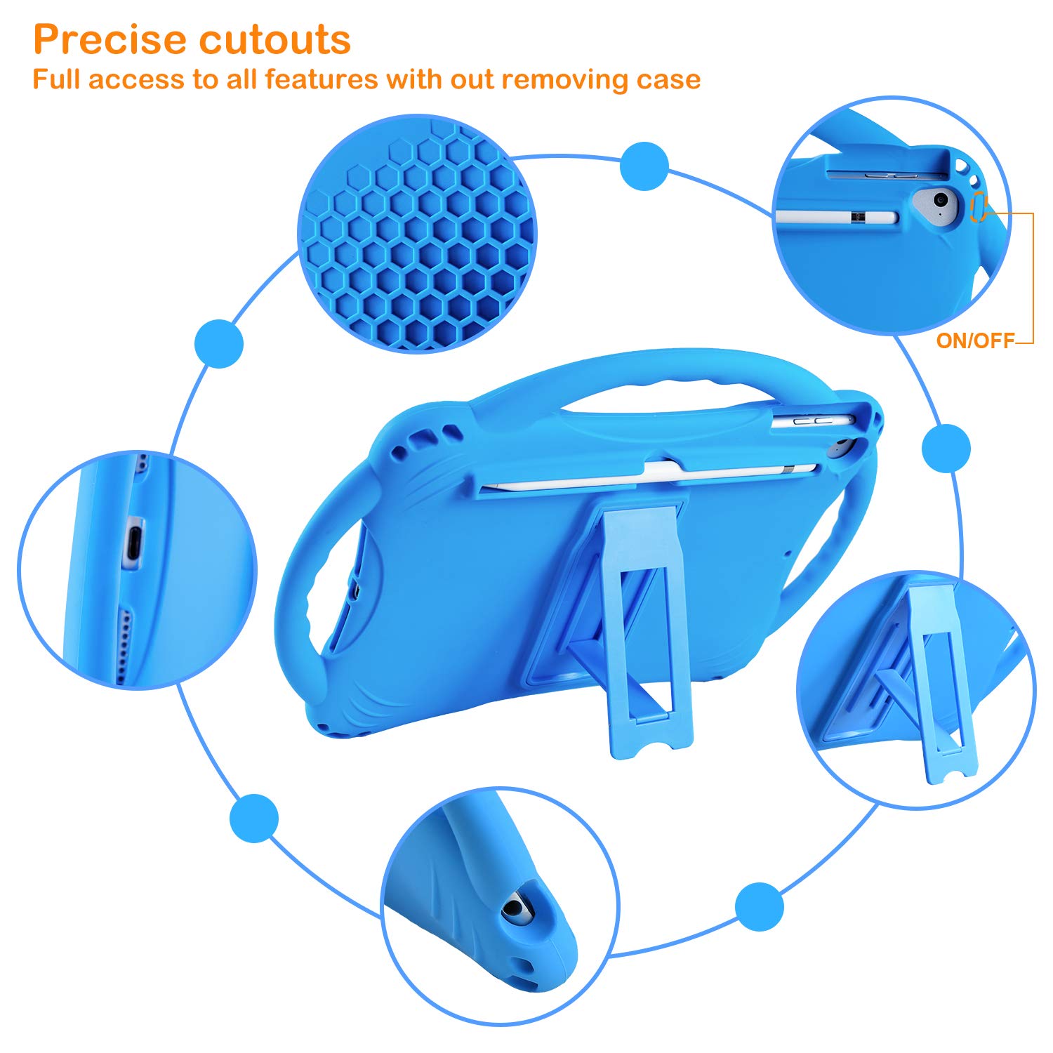 TopEsct Kids Case for iPad Air 2, Shockproof Silicone Handle Stand Case Cover&(Tempered Glass Screen Protector) for iPad Air and iPad Pro 9.7 (Blue)