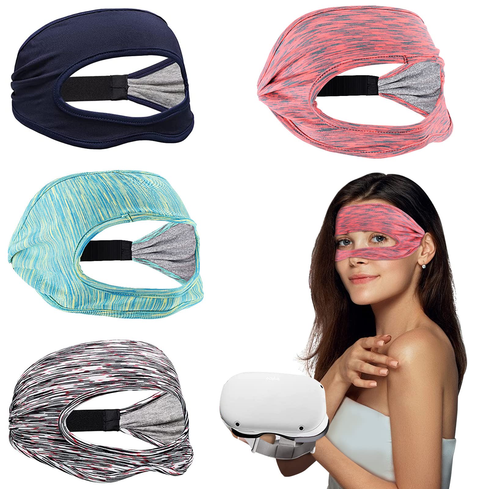 2BK VR Masks Sweat Band VR Face Cover for Quest 2 with Adjustable Velcro, Suitable for VR Fitness, VR Virtual Platform, Quest 2 HeadSets (4 PCS)