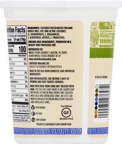 365 by Whole Foods Market, Yogurt Greek Plain Non Fat Organic, 32 Ounce