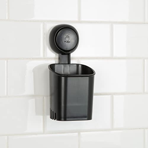 Bath Bliss Power Lock Gel-Suction Toothbrush Holder | Suction Mount | Bathroom Mirror or Wall Hang | No Tools Required | Toothpaste | Razor | Easy Release | Matte Black