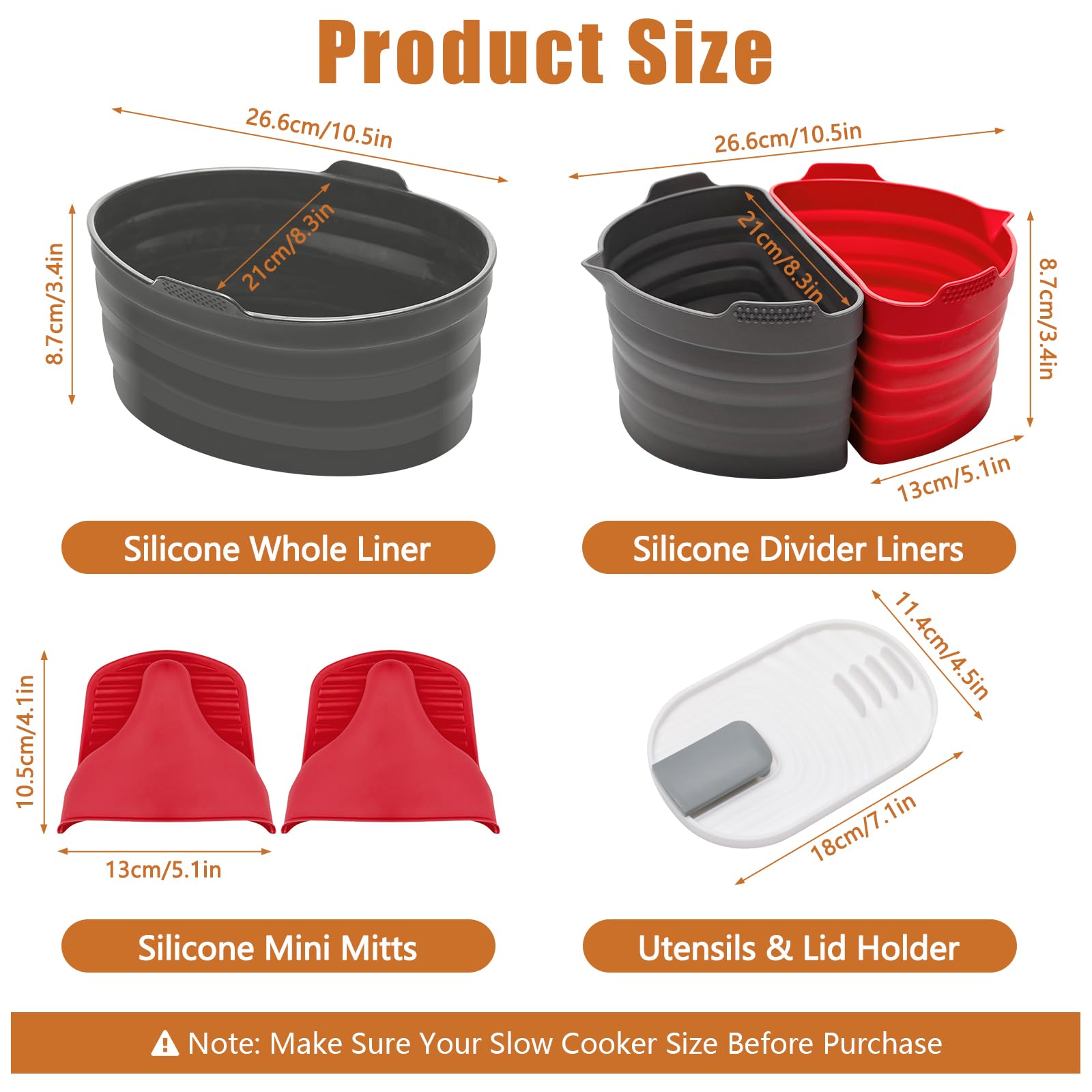 Slow Cooker Divider Silicone Liners, 6PCS Silicone Crock Pot Liner, Crock Pot Divider Insert, Reusable Crock Pot Dividers Silicone Fit Oval Slow Cooker 6-8 QT Slow Cooker Liners Coldairsoap