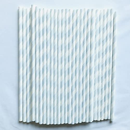 500 pcs Party Disposable Paper Drinking Straws Bulk, Colored Cheap Restaurant Coffee Cocktail Juice Bar Kids Baby Bridal Shower Wedding Birthday Craft Lollipop Cake Pop Sticks (Pastel Blue)