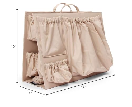 ToteSavvy Original Bag Organizer (14" L x 10" H) - 11 Pocket Tote Insert - For Travel, Work, Baby and More (Original Almond)