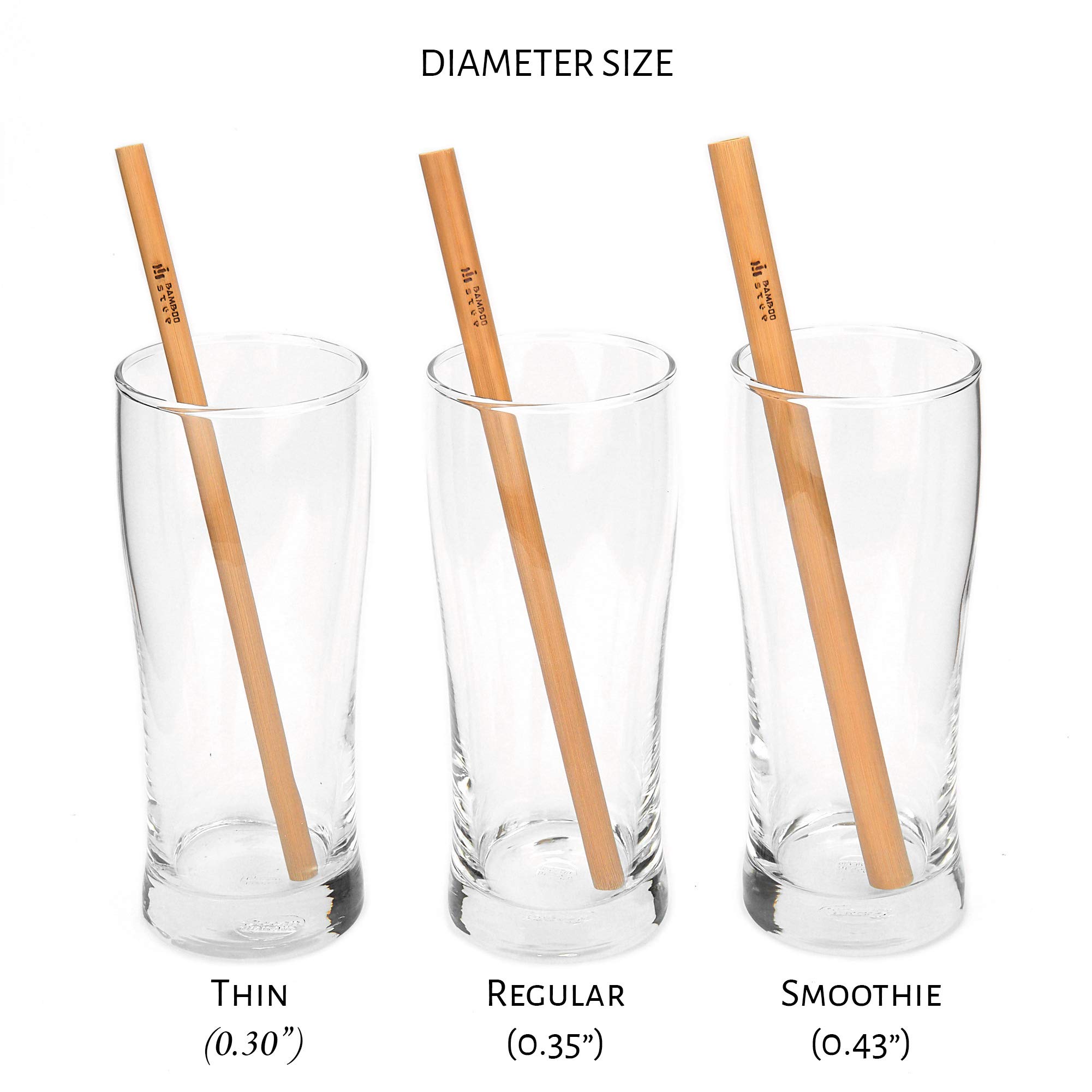 5 Bamboo Straw kit - Luxury Quality: 5 Reusable Straws of 20cm/7.9" from the SIGNATURE Line by Bamboo Step and a Cleaning Brush in a kraft paper box. (Regular Diameter Size: 0.35β / 9mm)