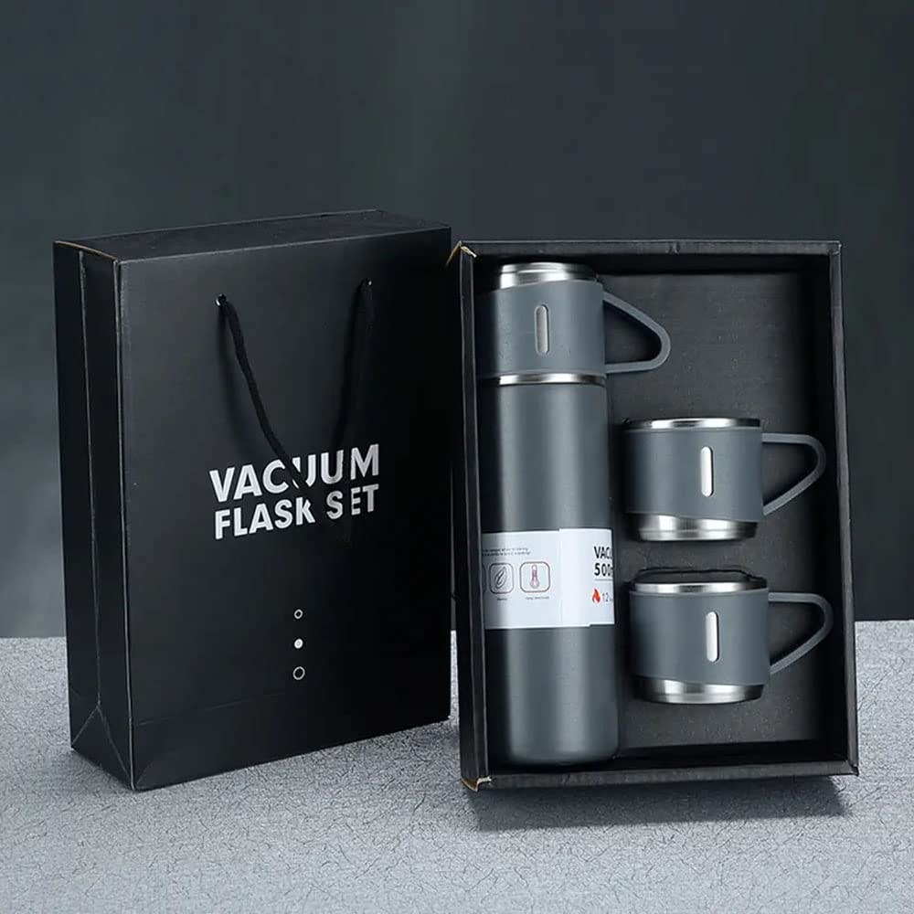 500Ml Hot And Cold Double Wall Stainless Steel Insulated Sport Vacuum Flask Tea Gift Box Set With Two Cups (Pink)