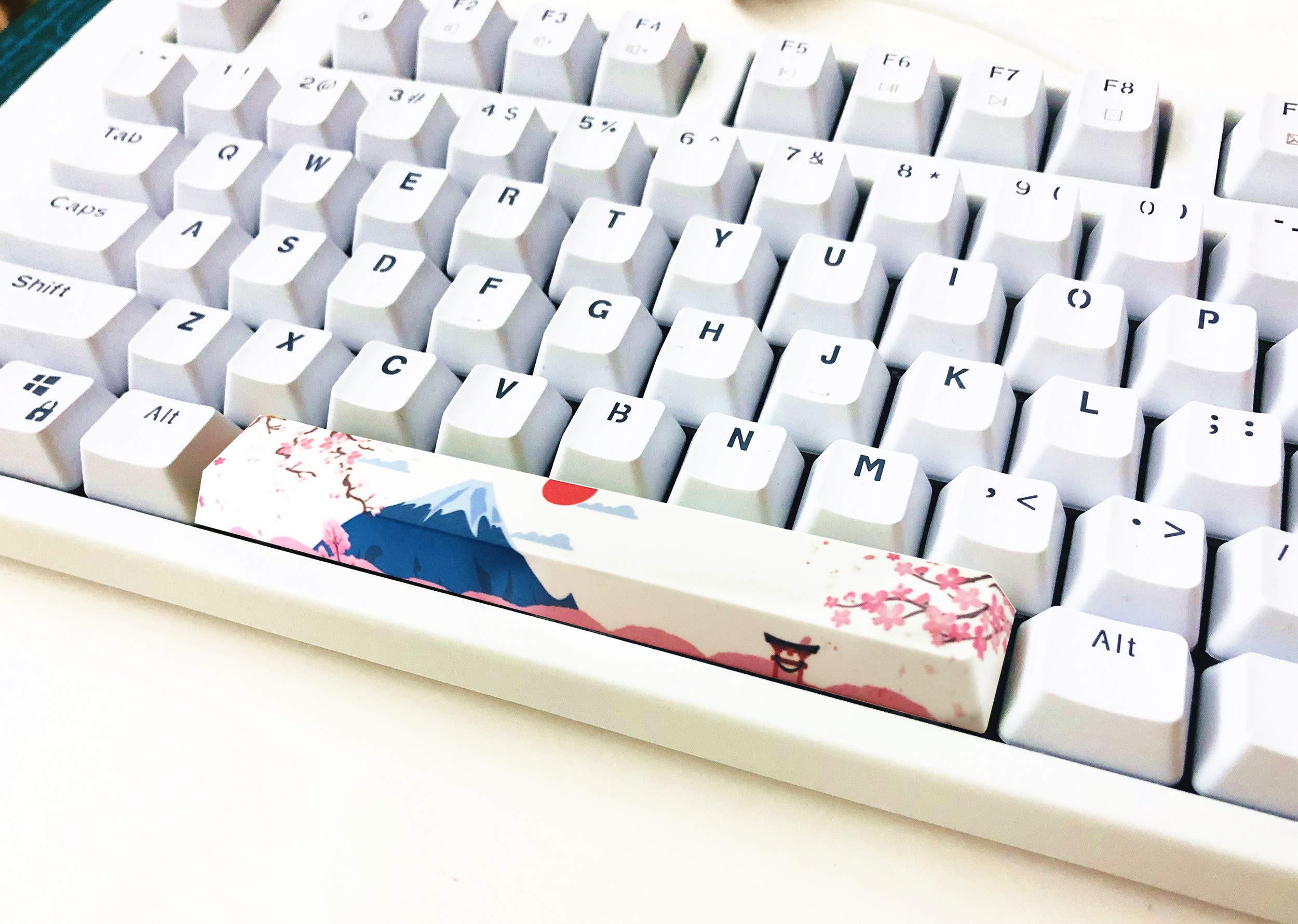 Mount Fuji Pink Sakura 6.25u Spacebar Keycap 2.75x Shift R4/ESC PBT Keyset Dye-Sublimation Artisan Switch OEM Profile for Cherry RGB MX Mechanical Gaming Keyboards (6.25x Spacebar Keycap)