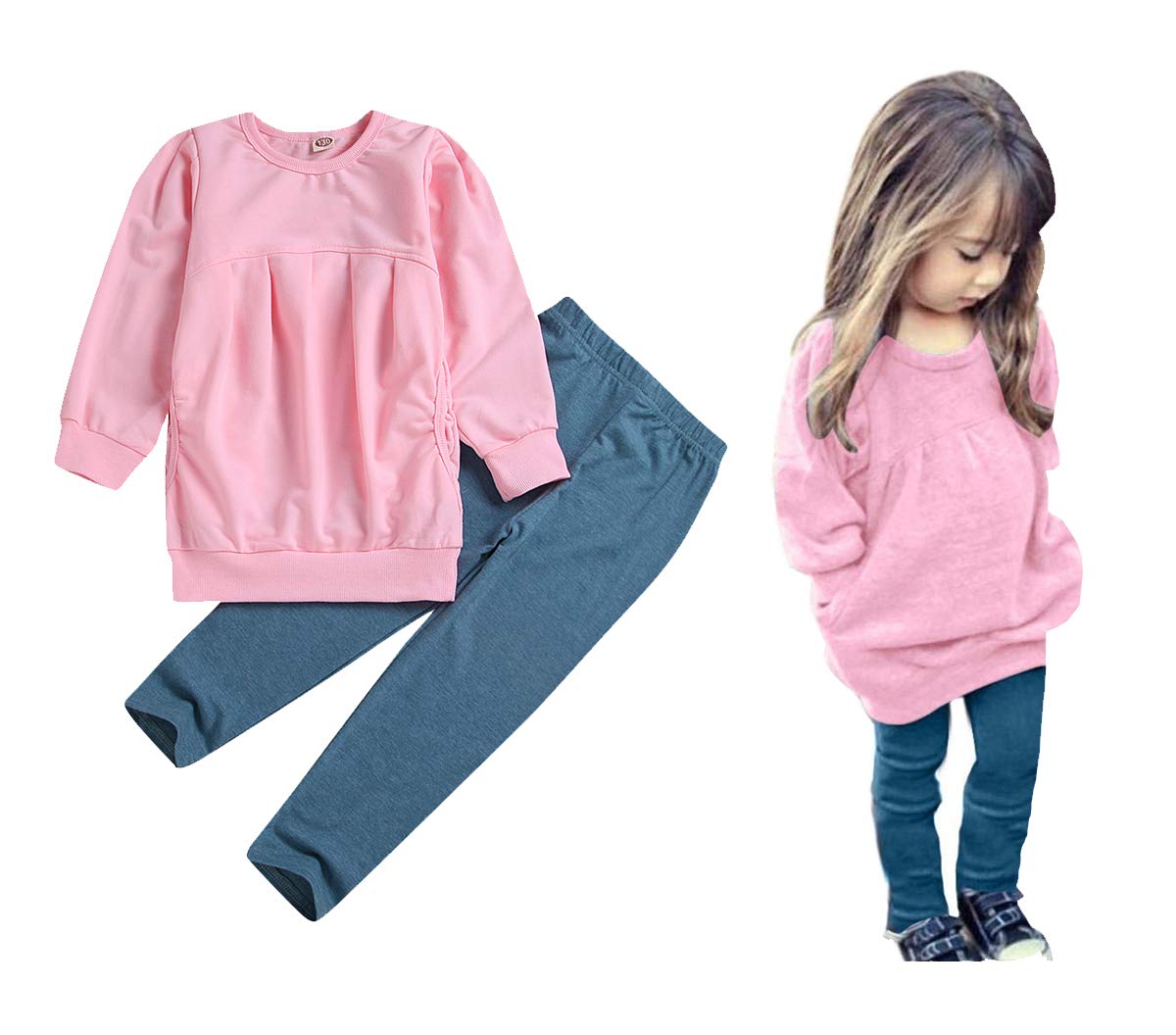 CM C&M WODRO Toddler Girls Clothes Winter Warm Long Sleeve Tops+Long Pants Set (Pink, 3-4 Years(110))