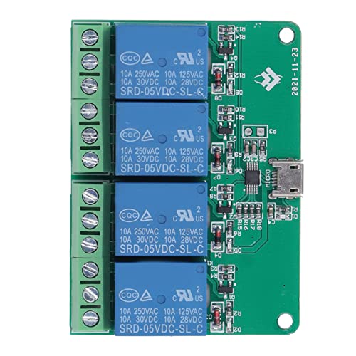 4 Channel Relay Module, Send Serial Commands PCB 10A 250VAC Overcurrent Protection USB Relay Expansion Board Drive Free Intelligent Control for PC