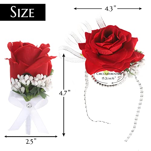 Aivanart Corsage and Boutonniere Set for Weddings,Burgundy Red Artificial Flower Wristlet Boutineers for Bride Shower Prom Formal Dinner Party Anniversary