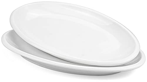 Yesland 2 Pack 14" Porcelain Large Oval Serving Plates, White Oval Serving Platters Dishes for Serving Food, Appetizers, Dessert, Meat, Sushi, Fish, Party