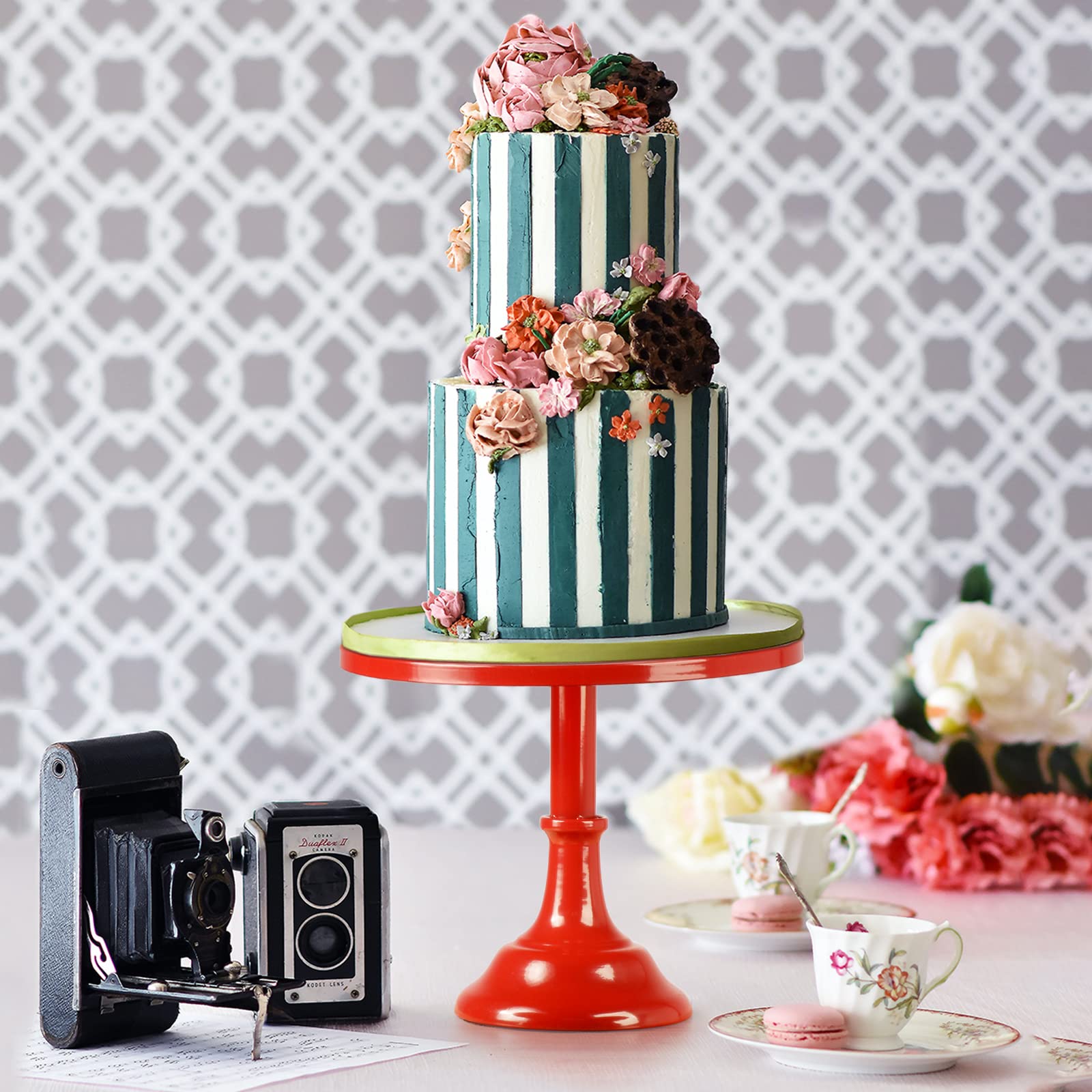 3 PCS Cake Stand Valentine's Day Red Cake Holder Display Round Dessert Stand Serving Platter for Party Wedding Birthday Baby Shower Home Decoration