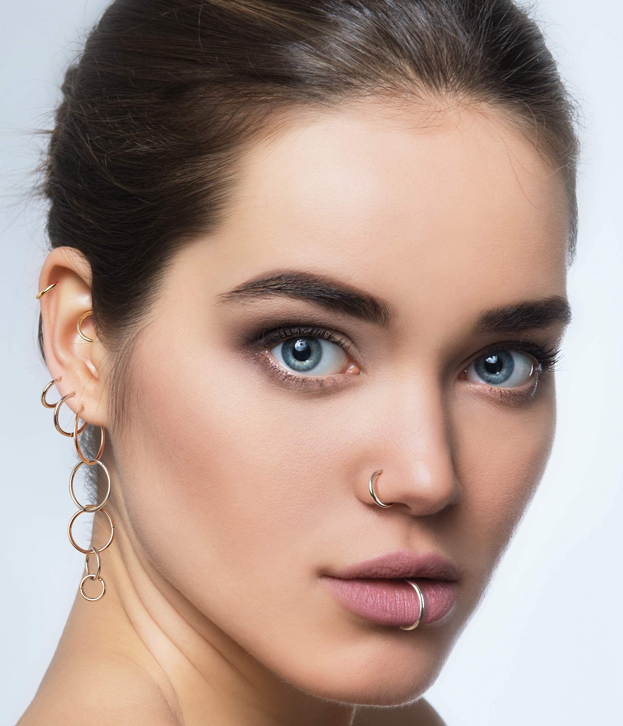 365 SLEEPERS 2 Pieces Titanium 16G Hinged Hoop Segment Septum Cartilage Helix Tragus Nose Ring Unisex Sleeper Earrings 6mm - 16mm