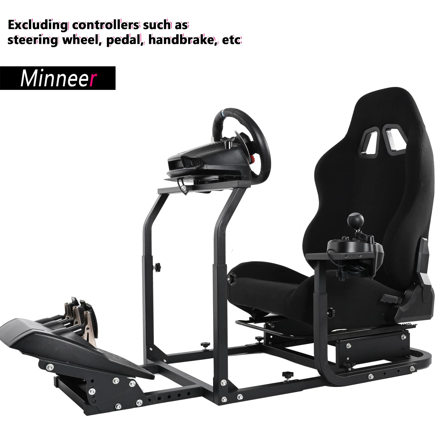 Minneer Simulator Driving Cockpit Frame with Seat Compatible with Logitech G25G27G29G920 Adjustable Racing Wheel Stand Fit for PC/Xbox/PS4 Gaming Steering Stand,Wheel and Pedals Not Include