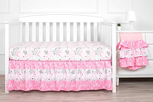 KIDDOS 3-Piece Baby Crib Bedding Set for Girls| Luxury Microfiber |Baby Crib Bedding Sets Include Comforter, Crib Sheet and Bed Skirt |Pink Dream