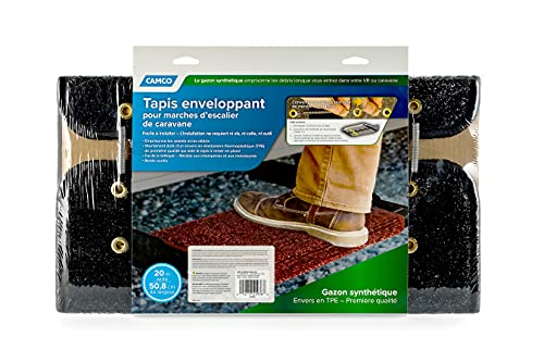 Camco RV Wrap Around Rug | Turf Material Dries Quickly | Easy Install | (42936)