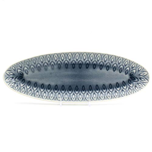 Euro Ceramica Peacock Collection Crackleglaze Serveware Trays/Platters/Dinner Appetizer Dessert Plate, 13" Oval, Grey