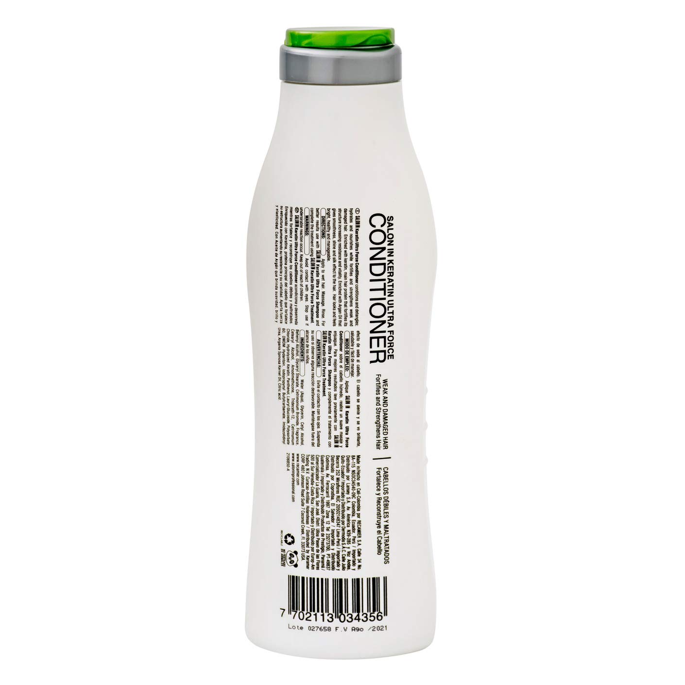 Recamier Salon In Keratin Ultra Force Conditioner Damaged Hair| Acondicionador Cabello Maltratado 300mililiter