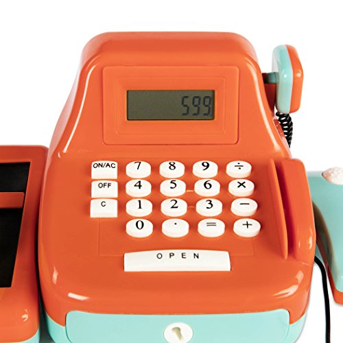 Battat - Interactive Kids Cash Register with Scanner & Sounds - 26-Piece Pretend Play Shopping Set with Light-Up Scanner, Play Money & Card - Educational Toy for Learning & Fun - Ages 3+