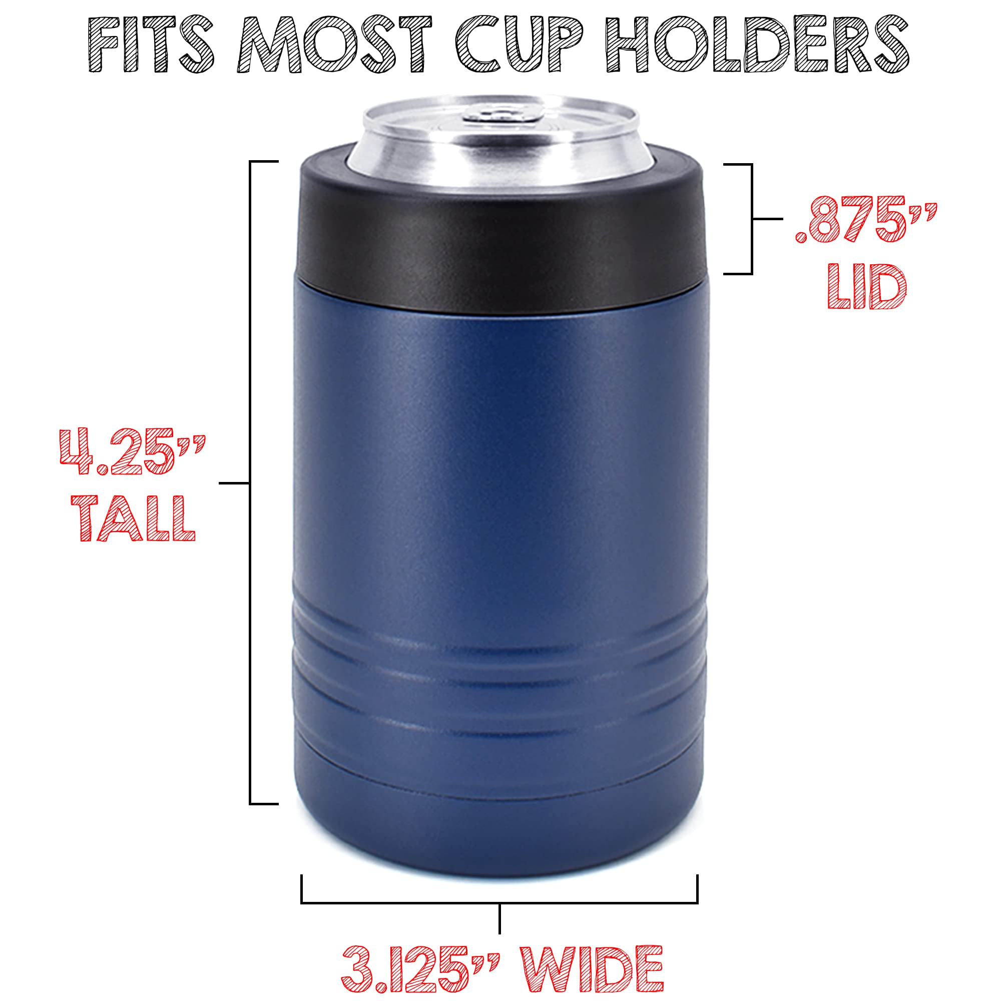 4-in-1 Stainless Steel 12 oz Double Wall Vacuum Insulated Can or Bottle Cooler Keeps Beverage Cold for Hours - Also Fits 16 oz Cans - Powder Coated Navy - Clear Water Home Goods