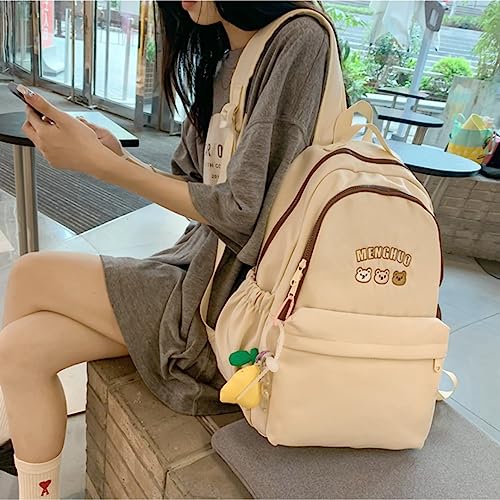 Aiyify Cute Backpack Kawaii Backpack for School Aesthetic Backpack Kawaii School Supplies Cute Backpacks with Accessories (White)